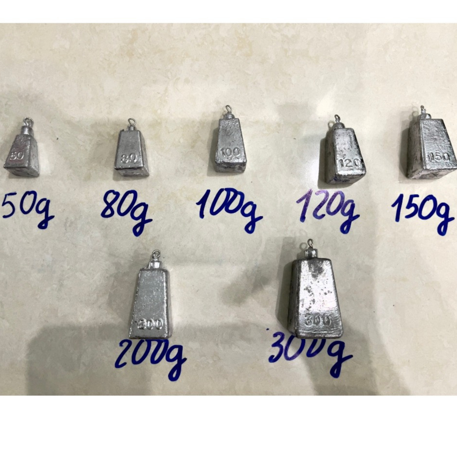 2 Cục Chì vuông có móc đủ cỡ từ 35g - 50g - 80g - 100g - 120g - 150g - 200g - 300g Hàng Đẹp Mới ...