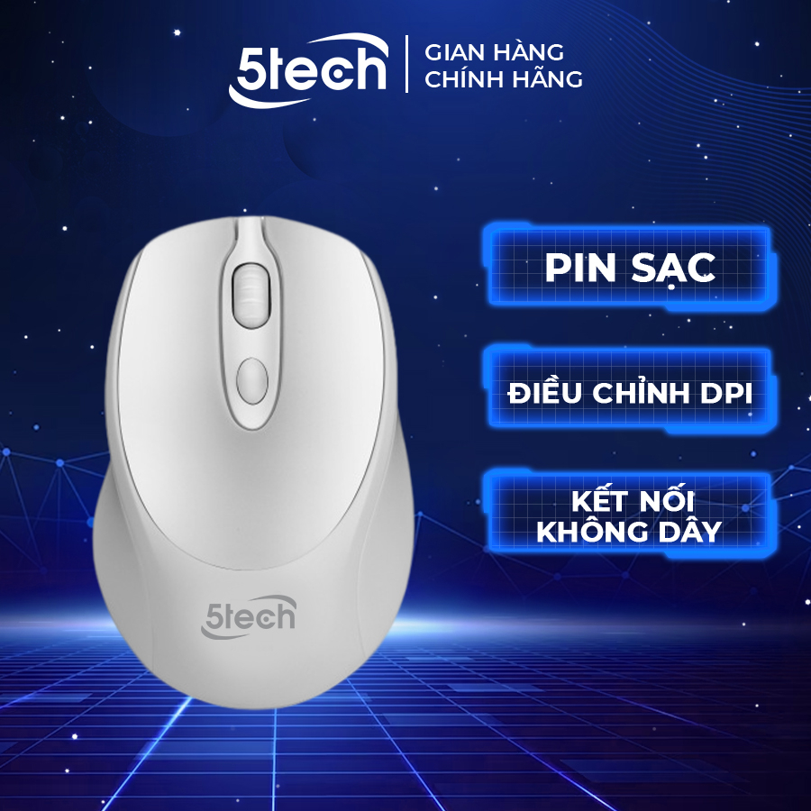 Chuột không dây 5TECH cho máy tính gaming sạc pin, siêu nhạy cho laptop, chất liệu nhựa ABS cao ...