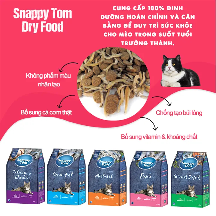 Thức ăn cho mèo topping cá cơm sấy khô Snappy Tom 8kg ocean fish ...