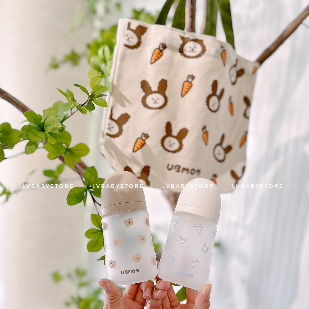 MUA 1 BÌNH UB MOM THỦY TINH + 1 SET NÚM TẶNG 1 TÚI VẢI UBMOM CHÍNH HÃNG ...