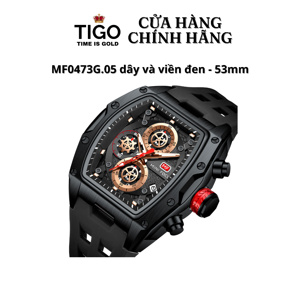 Đồng Hồ Nam MINI FOCUS MF0473G.05 Dây Silicone Đen Viền Đen Thép Không Gỉ Mặt Vuông 53mm ...
