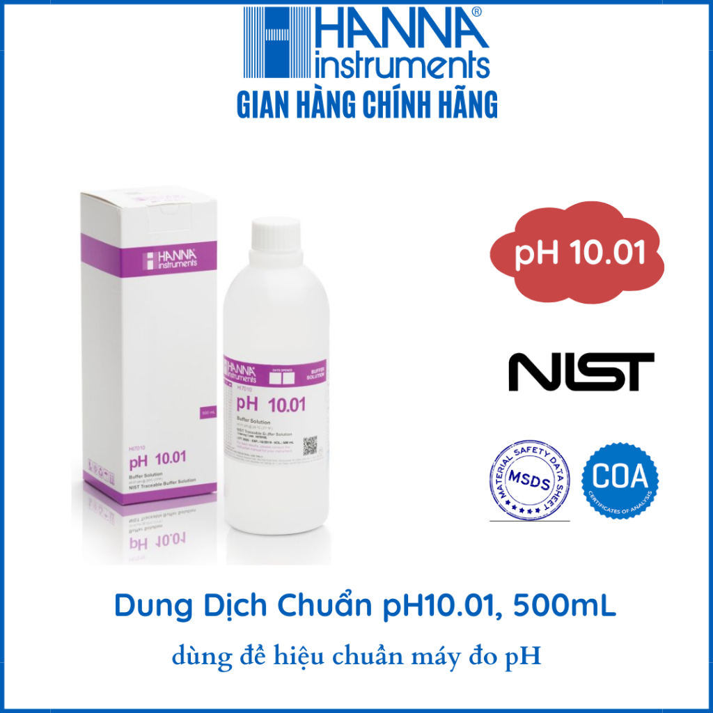DUNG DỊCH CHUẨN NIST pH10.01 ĐỂ KIỂM TRA/HIỆU CHUẨN LẠI BẤT KỲ MÁY ĐO pH, 500ML, HANNA HI7010L ...