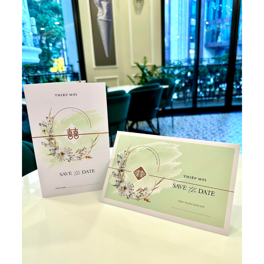 THIỆP CƯỚI HOÀNG KIM - Tone Xanh Cốm - Đã bao gồm in nội dung (Vui lòng ...