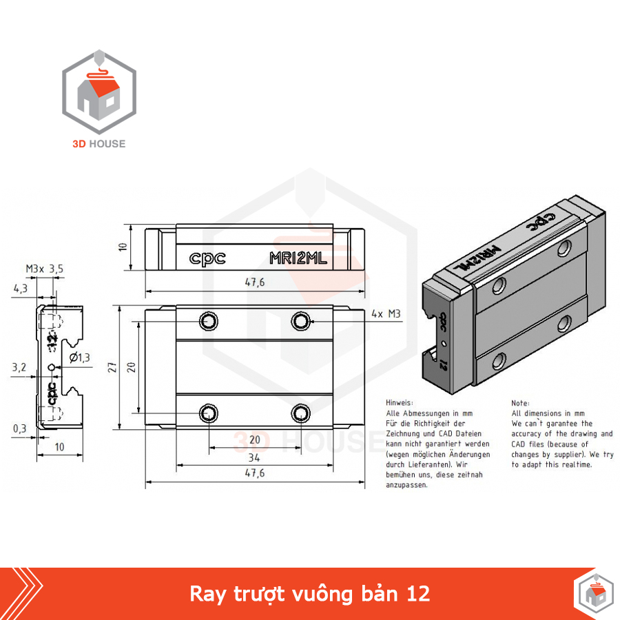 Ray Trượt Vuông MGN12 Bản 12 Block Dài Xịn Lắp Máy In 3D | Shopee Việt Nam