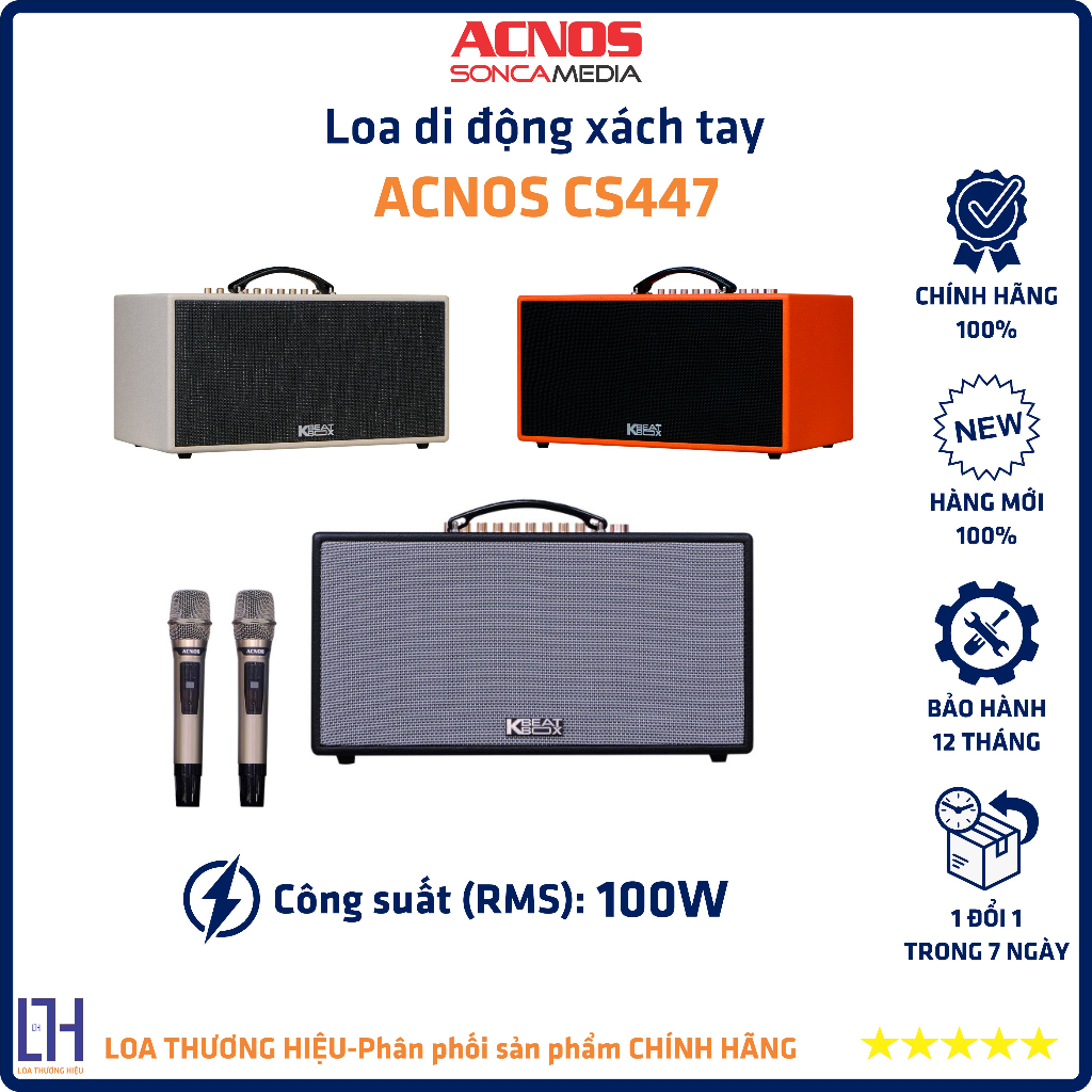Loa karaoke di động xách tay ACNOS CS447 - 2 loa Full 6.5” + 2 loa Tweeter, công suất RMS 100W ...