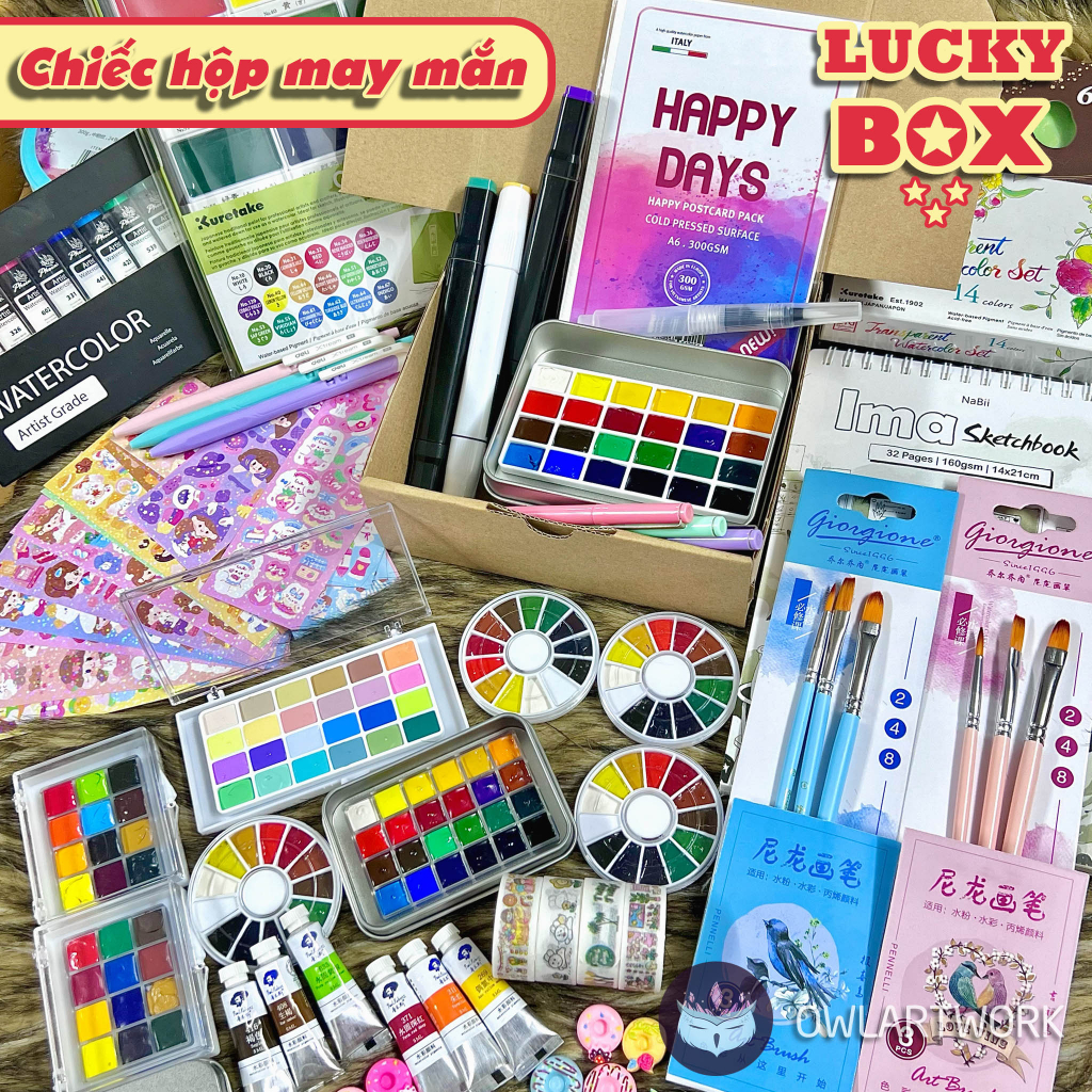 [CÚ TUYẾT] Lucky box test nhân phẩm màu vẽ, giấy, bút, đồ trang trí ...