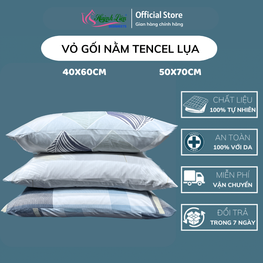 Vỏ gối Tencel Lụa Standard Cao Cấp Huỳnh Liên Bedsheets 40x60/50x70 nhiều họa tiết, Áo Gối không ...
