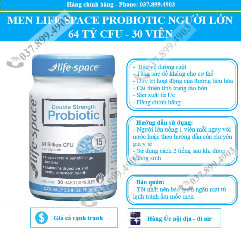 MEN VI SINH LIFE SPACE DOUBLE STRENGTH PROBIOTIC 64TỶ CFU 20-30 VIÊN ...