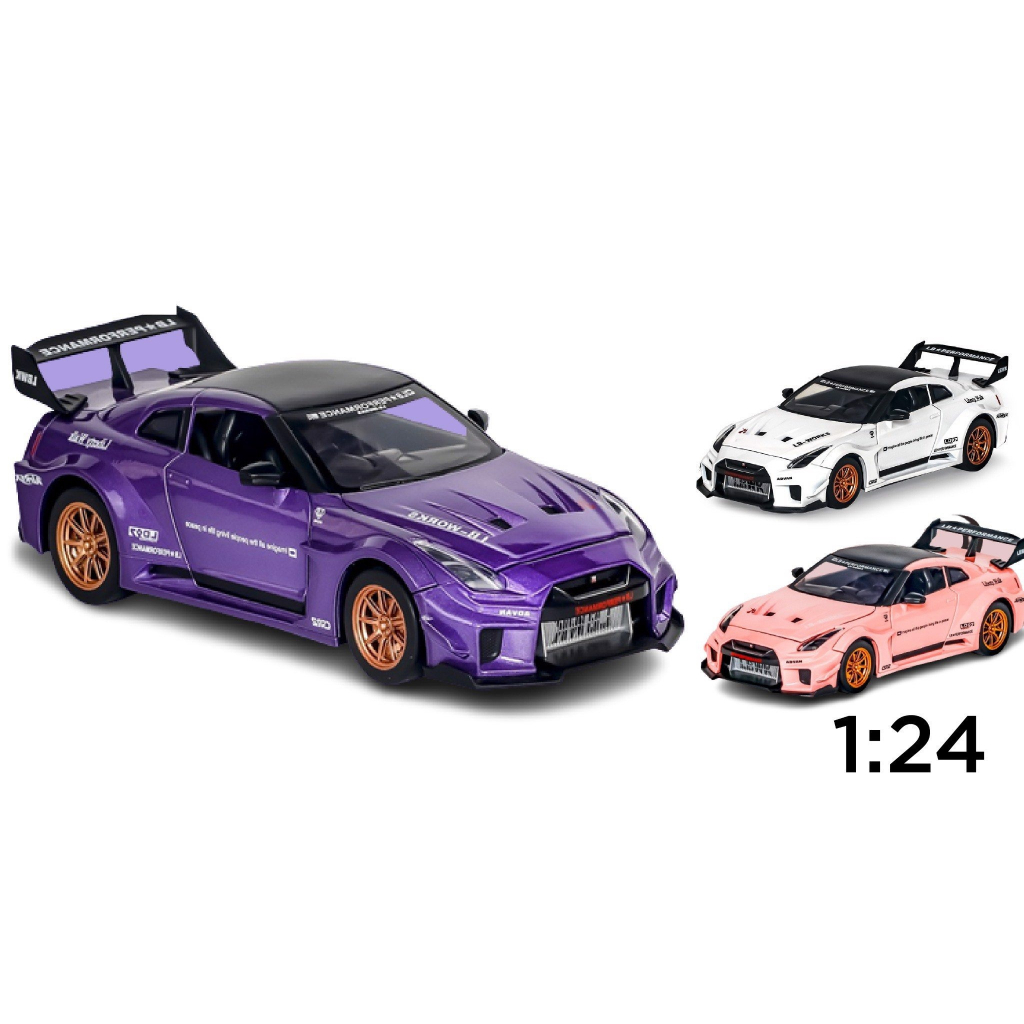 Mô hình xe Nissan GTR R35 CSR2 full open , có đèn , âm thanh 1:24 Alloy ...