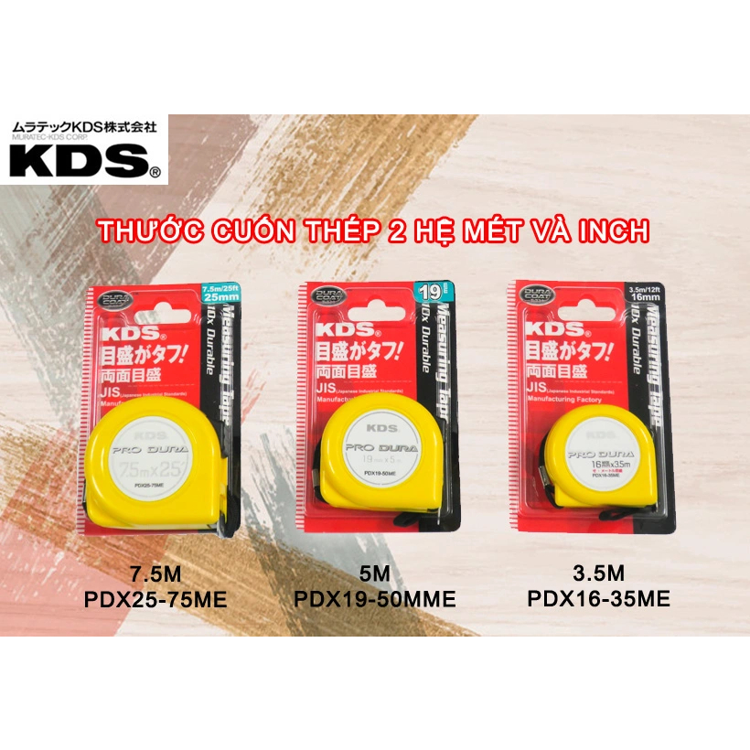 THƯỚC KÉO KDS Thân vàng RUỘT VÀNG 2 HỆ IN-M JAPAN 3.5m, 5m, 7.5m thép carbon 4 lớp chống xước ...