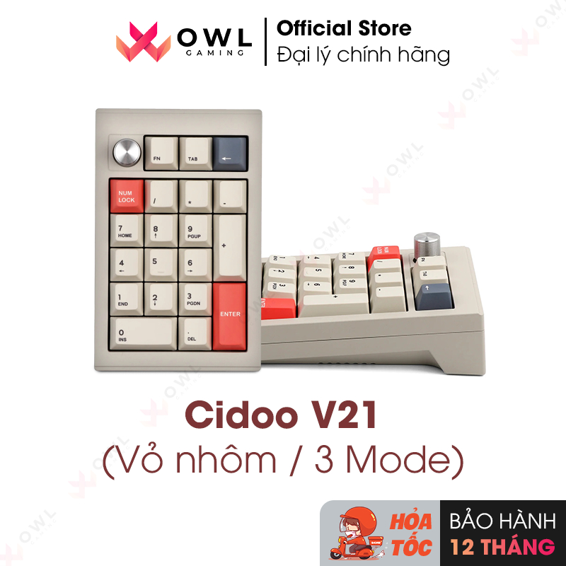 Numpad không dây Cidoo V21 Tri-mode (Hàng chính hãng) - Bàn phím số cơ, chất liệu nhôm nguyên ...