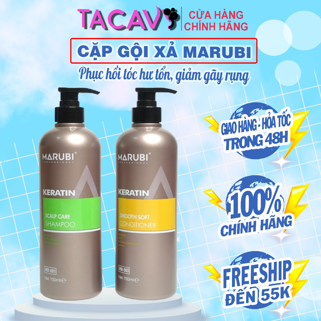 Dầu gội dầu xả KERATIN MARUBI 750ml cặp dầu gội xả phục hồi hư tổn giảm rụng tóc chính hãng ...