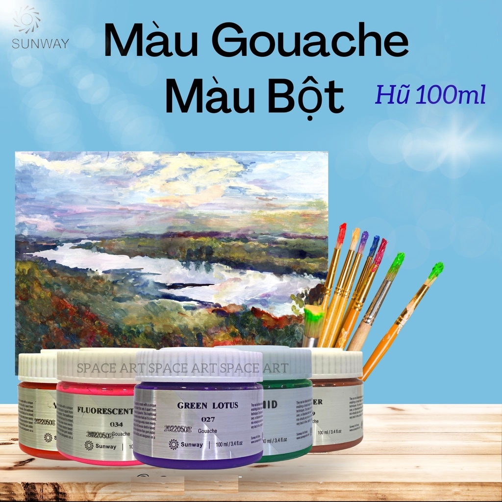 Màu Gouache 100ml sunway tô tượng,goat, wat, màu bột pha sẵn tô giấy,tô ...
