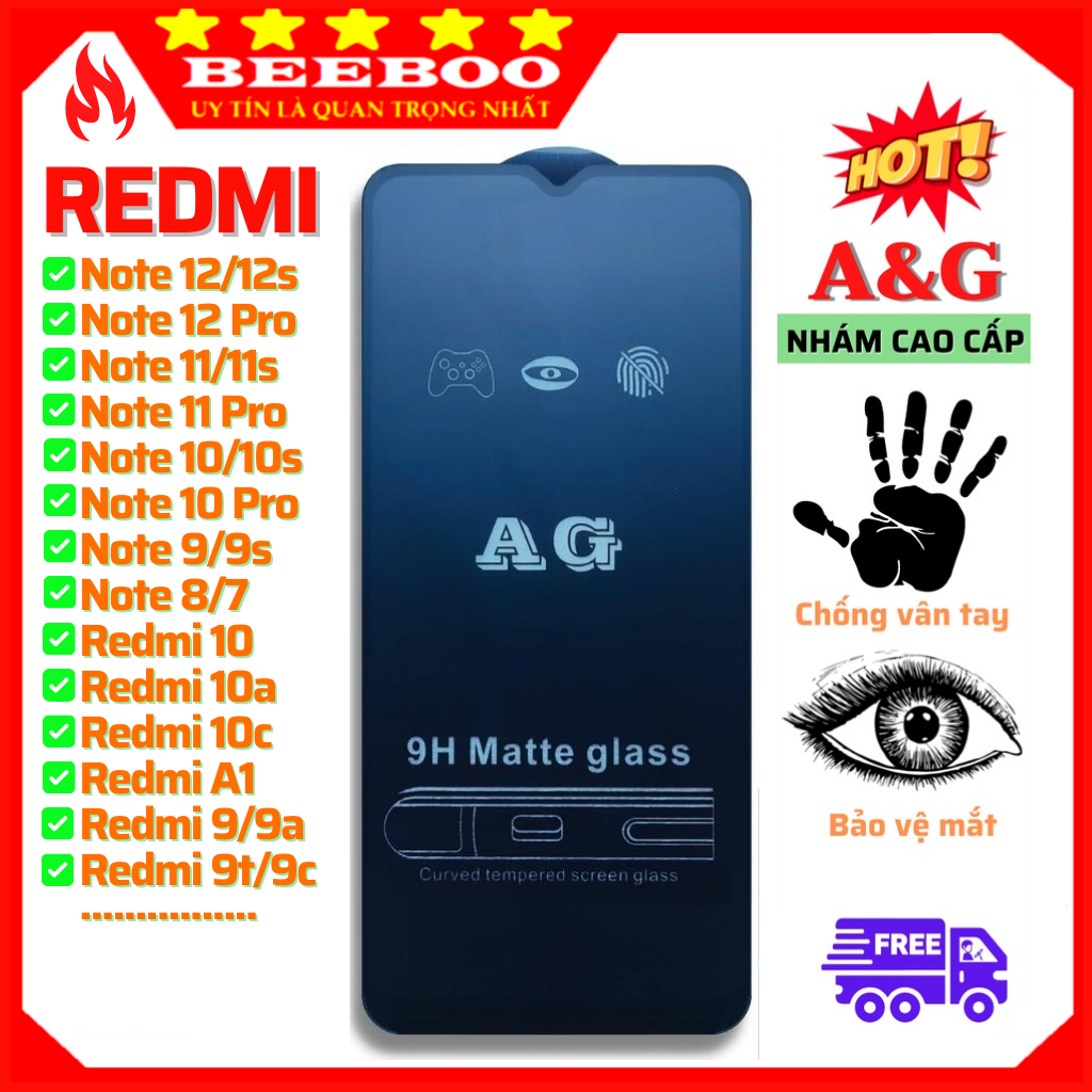 [AG NHÁM CAO CẤP] Kính Cường Lực Xiaomi Redmi Note 12 12s 11 11s Pro Note 10 9 9s 12C A1 A2+ K30 ...