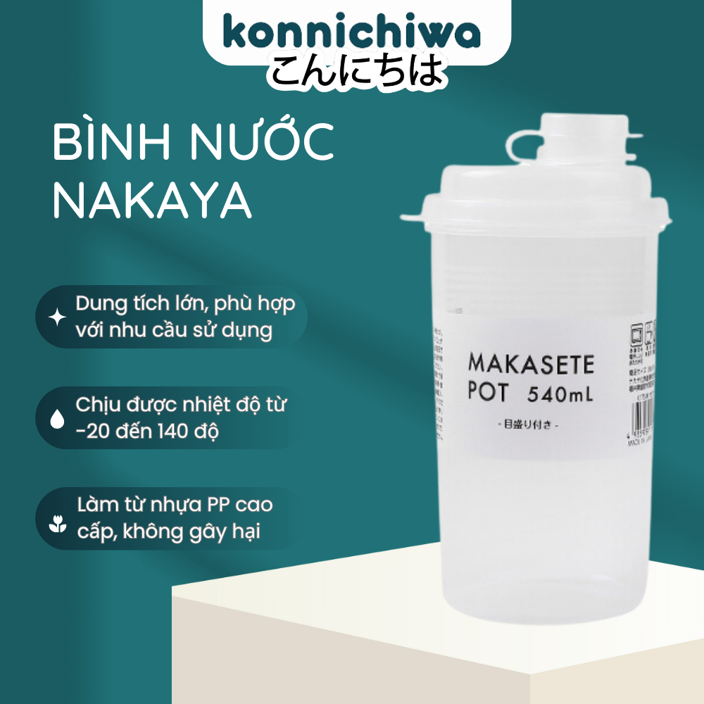 Bình đựng nước Nakaya thiết kế nhỏ gọn, chất liệu từ nhựa PP an toàn cho sức khoẻ Nhật Bản 540ml ...