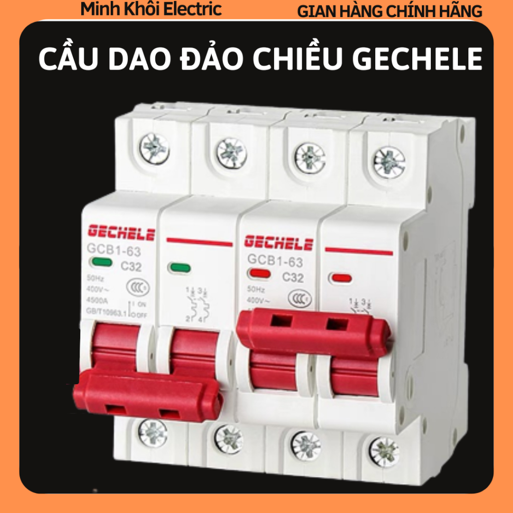 Cầu dao đảo chiều Gechele 63A 2P 220V- át chuyển nguồn- át đổi nguồn, át đảo chiều gechele ...