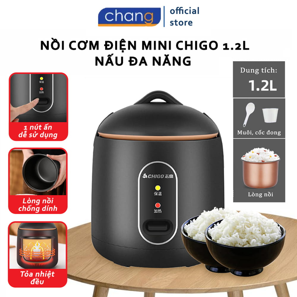 Nồi Cơm Điện Mini Chống Dính Chigo Nấu Hầm Súp Cháo Đa Năng Dung Tích 1.2L An Toàn Tiện Lợi Cho ...