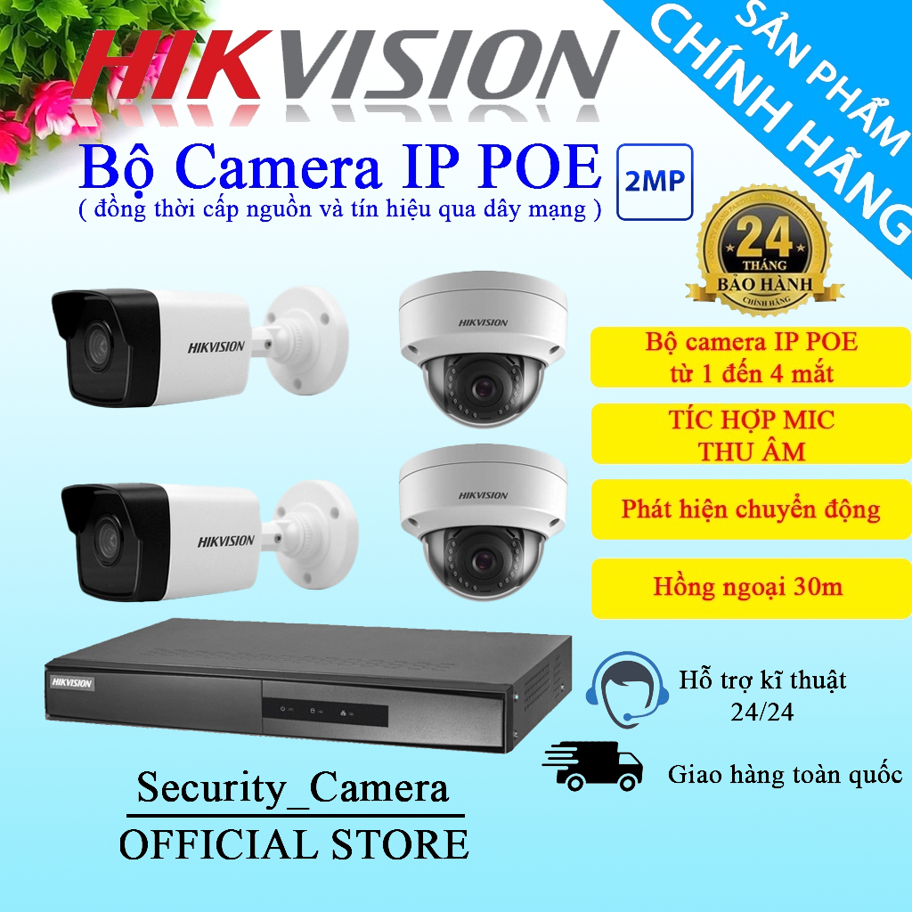 [Bộ camera IP POE 2MP có MIC ] Trọn bộ Camera 4 Mắt IP POE HIKVISION 2 ...