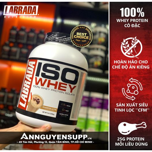 [Chính hãng BBT] LABRADA ISO WHEY (2.3KG), 25g Whey Protein Isolate 100%, Hỗ Trợ Tăng Cơ, BCAA ...