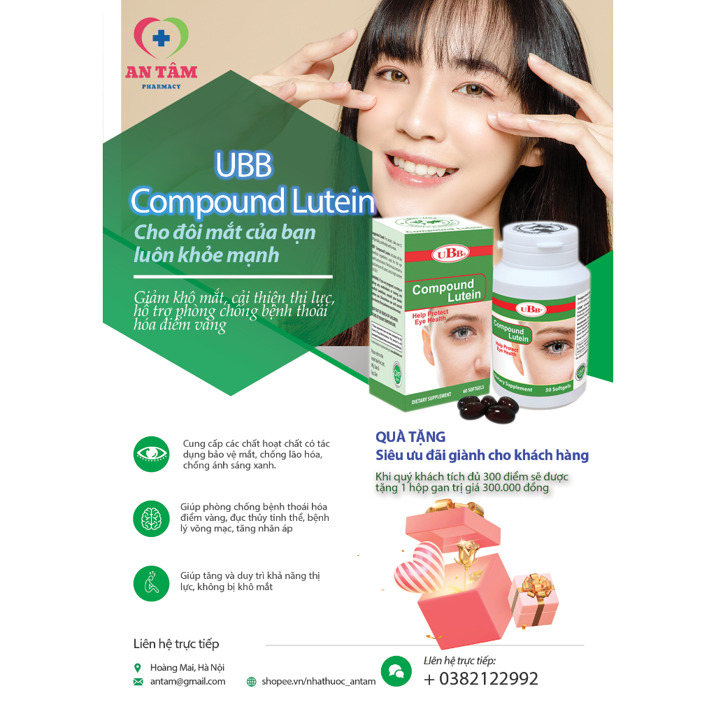 UBB Compound Lutein giảm khô mắt, cải thiện thị lực, hỗ trợ phòng chống ...