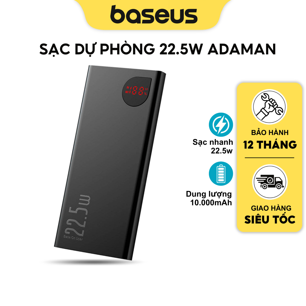 Sạc dự phòng Baseus Adaman Metal Digital Display Quick Charge, sạc nhanh 22.5W (QC3.0/ PD3.0 ...