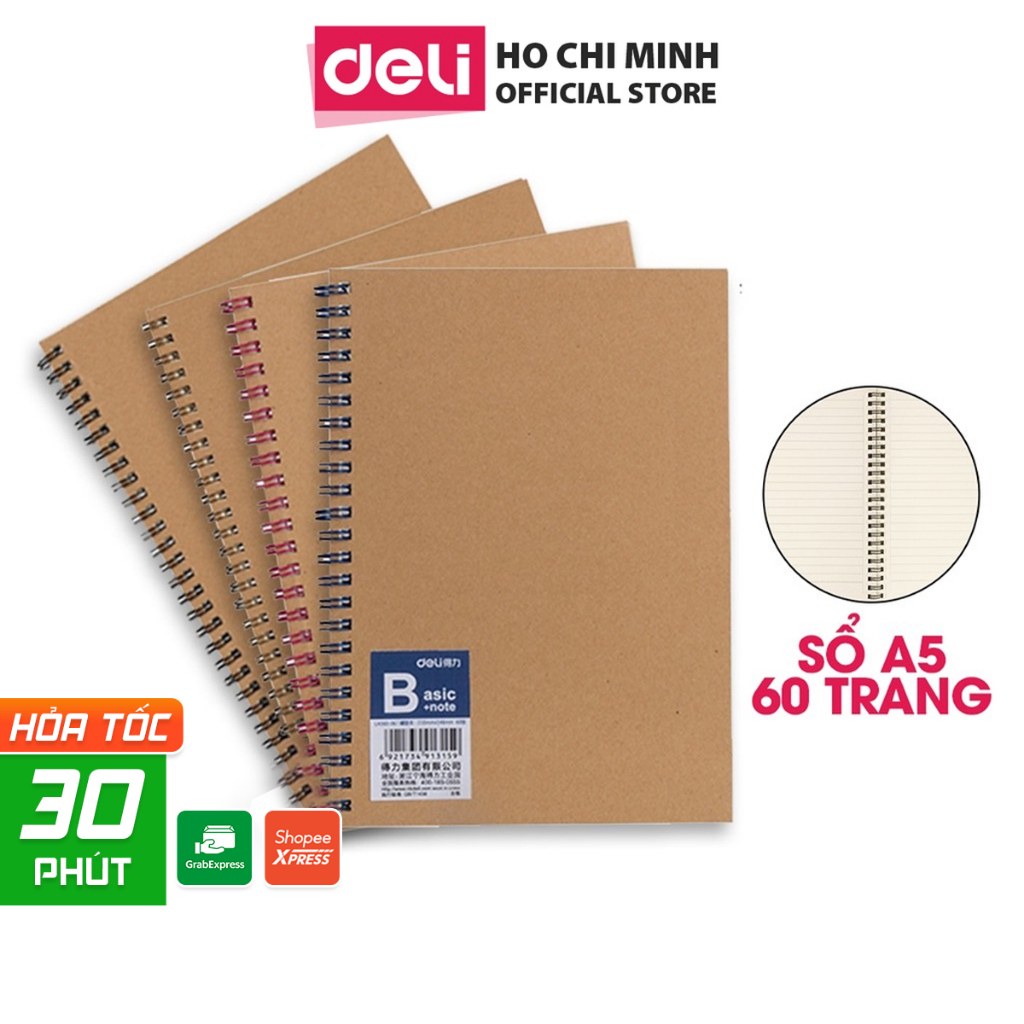 Combo 4 Sổ Tay Ghi Chép Lò Xo Kẻ Ngang A5 Gáy Xoắn 120 Trang Bìa Kraft ...
