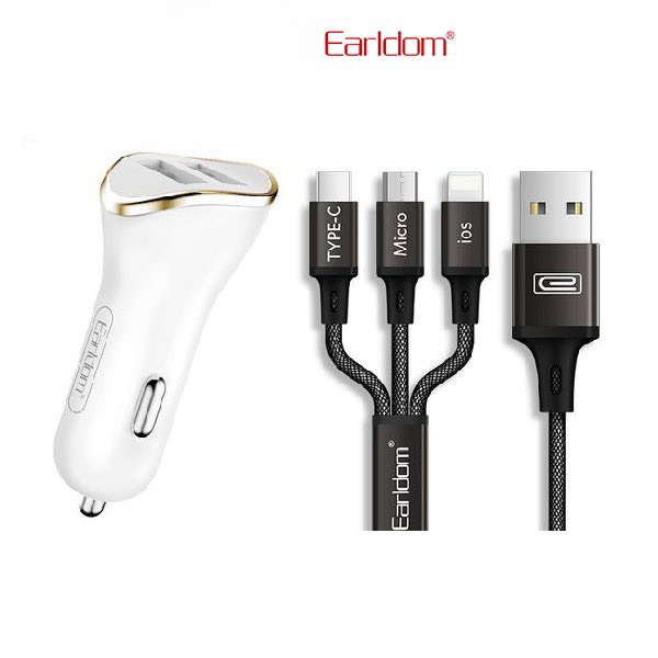 sạc nhanh ô tô 2.1A, 2 cổng USB Earldom ES-120 chính hãng- tặng kèm dây sạc 3 đầu | Shopee Việt Nam