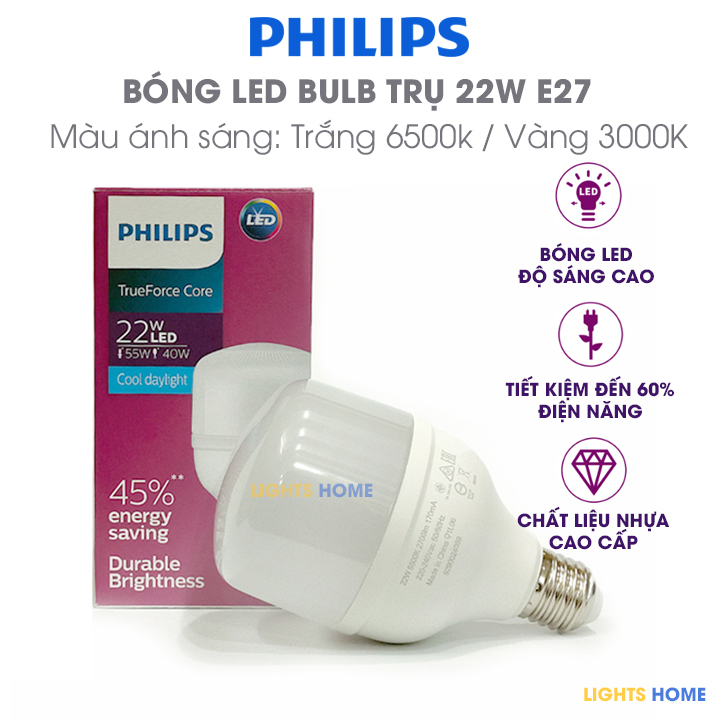 Bóng PHILIPS LED Bulb Trụ TForce Core 22W E27 G3 - Tiết kiệm điện, chất ...