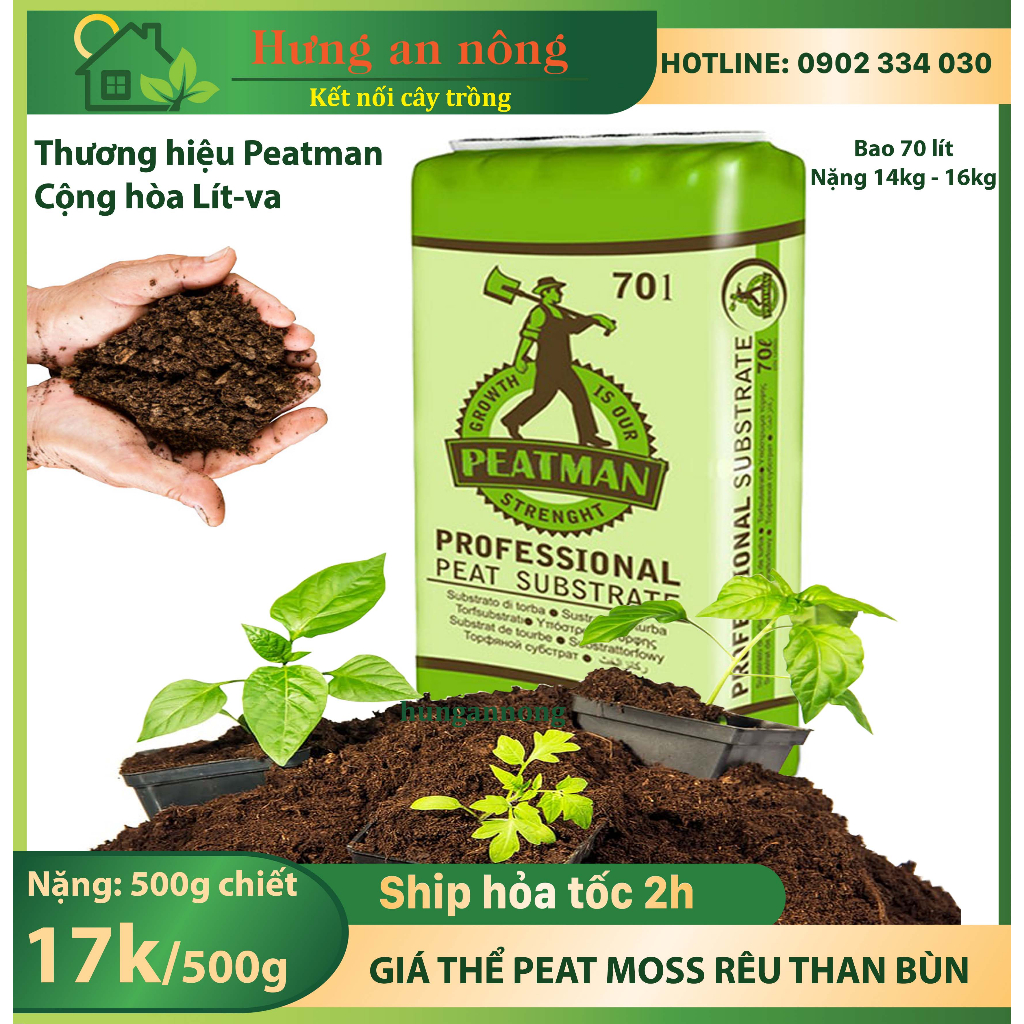 Túi 500g/1kg Peatmoss Peatman giá thể rêu than bùn chuyên dùng ươm gieo ...