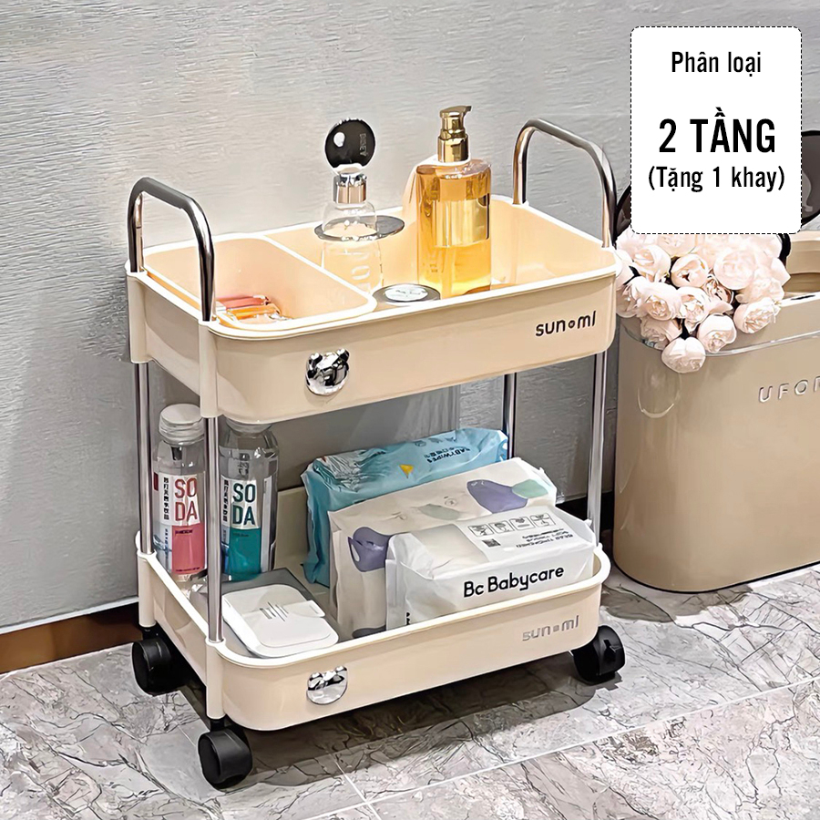 Kệ để đồ đa năng trong suốt có bánh xe kệ mỹ phẩm khung Inox hộ gia ...