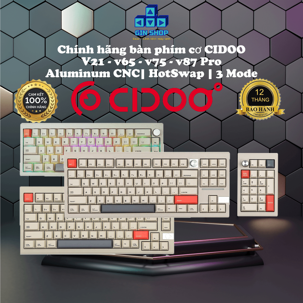 Bàn phím cơ Cidoo V21 - V75 - V75 - V87 pro | Full Nhôm | 3mode | Led RGB | Chính hãng Bh 12 ...