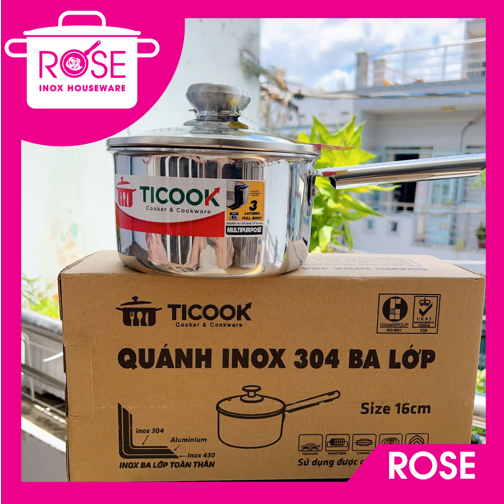Quánh inox 3 lớp 304 toàn thân TICOOK CAO CẤP nắp kính dùng được mọi ...