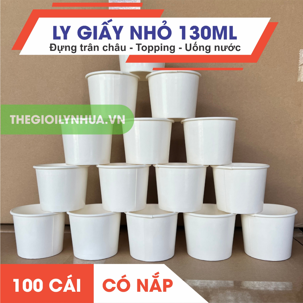 [COMBO 100 CÁI] Ly giấy 130ml, ly giấy 4.5oz 2 lớp PE có nắp dùng uống nước, đựng trân châu ...