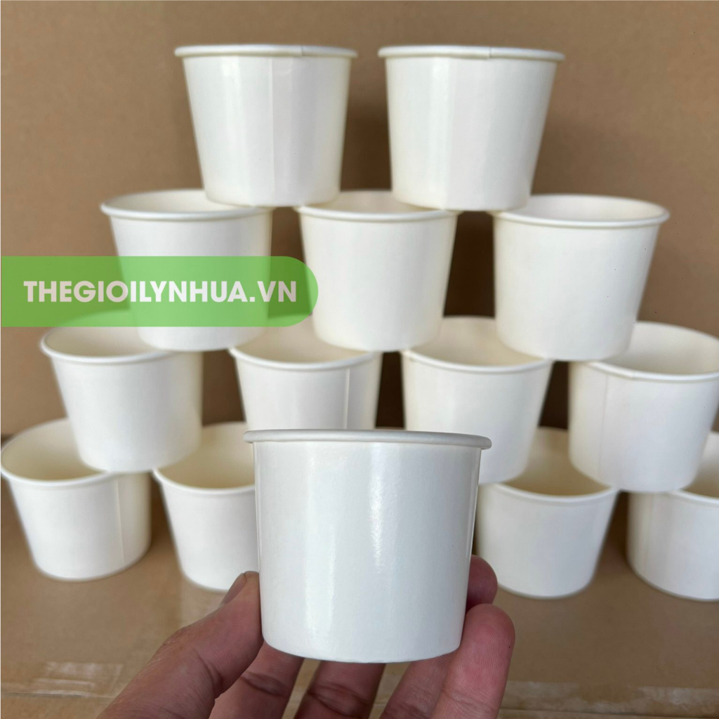 [COMBO 100 CÁI] Ly giấy 130ml, ly giấy 4.5oz 2 lớp PE có nắp dùng uống nước, đựng trân châu ...