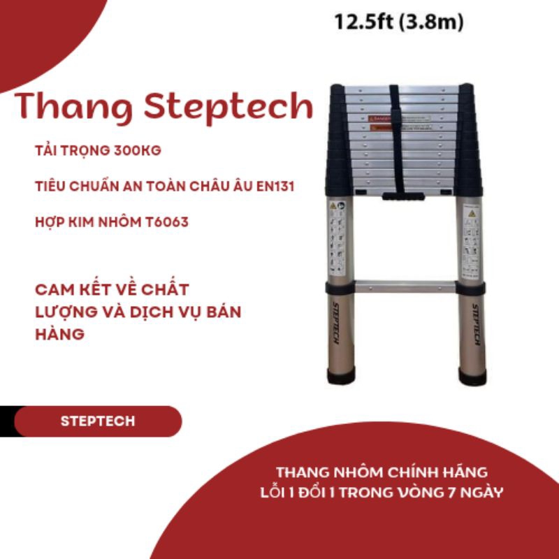 Thang Nhôm Rút, Thang Gấp Gọn STEPTECH 3.8m Tải Trọng 300kg Chính Hãng Bảo Hành 2 Năm | Shopee ...