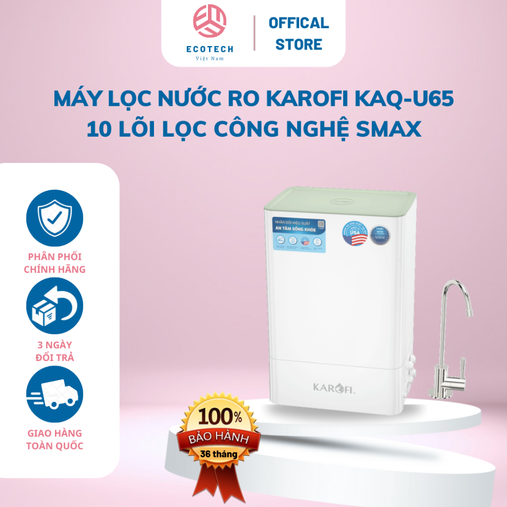 Máy lọc nước Karofi KAQ-U65, 10 lõi lọc công nghệ Smax thế hệ mới, gấp ...