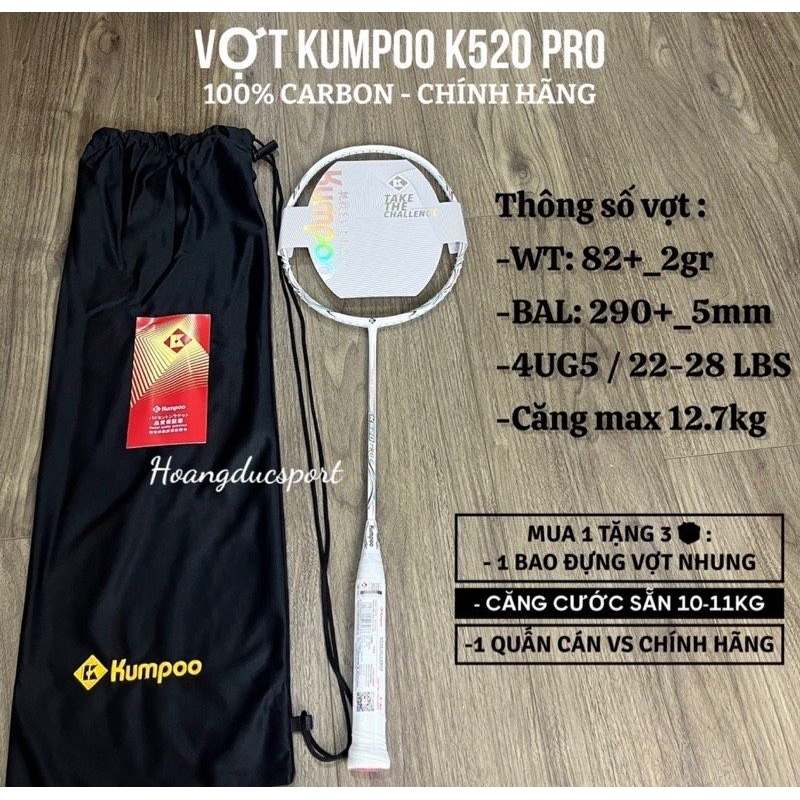 Vợt cầu lông Kumpoo Power Control K520 Pro căng max 12,7kg tặng cước căng sẵn 11kg,tặng cuốn cán ...