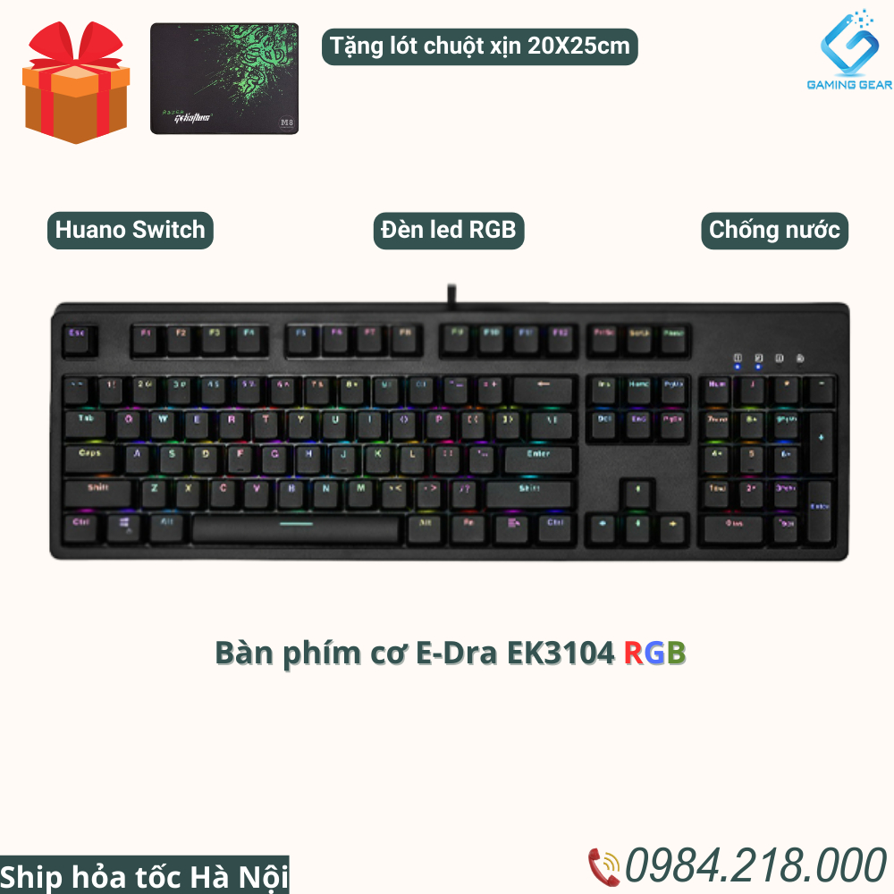 Bàn Phím Cơ E-Dra EK3104 Led Rainbow - Huano Switch - Chống Nước - Bảo ...