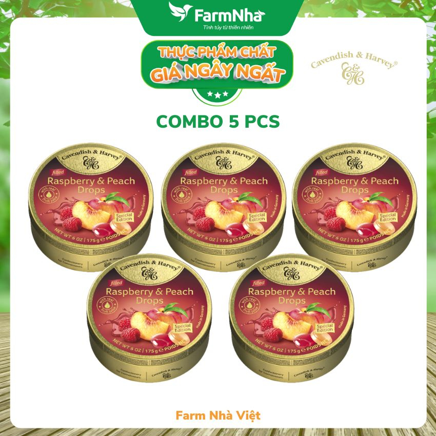 (Combo 5) Kẹo trái cây Cavendish & Harvey vị Raspberry & Peach 175g -Vị ...