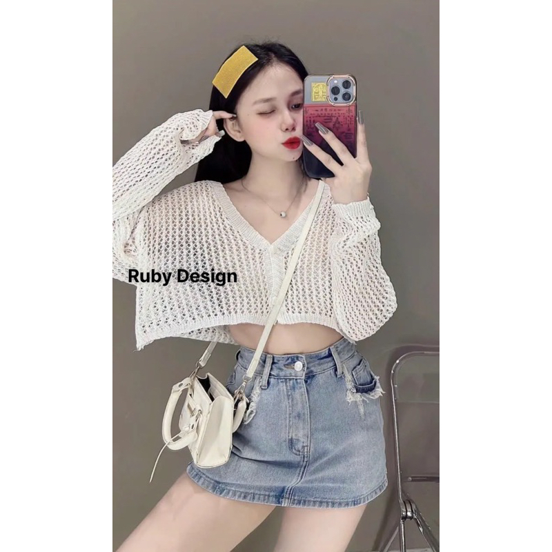 Áo khoác len , khoác cardigan LƯỚI 2 CÚC mỏng croptop siêu xinh nhiều ...
