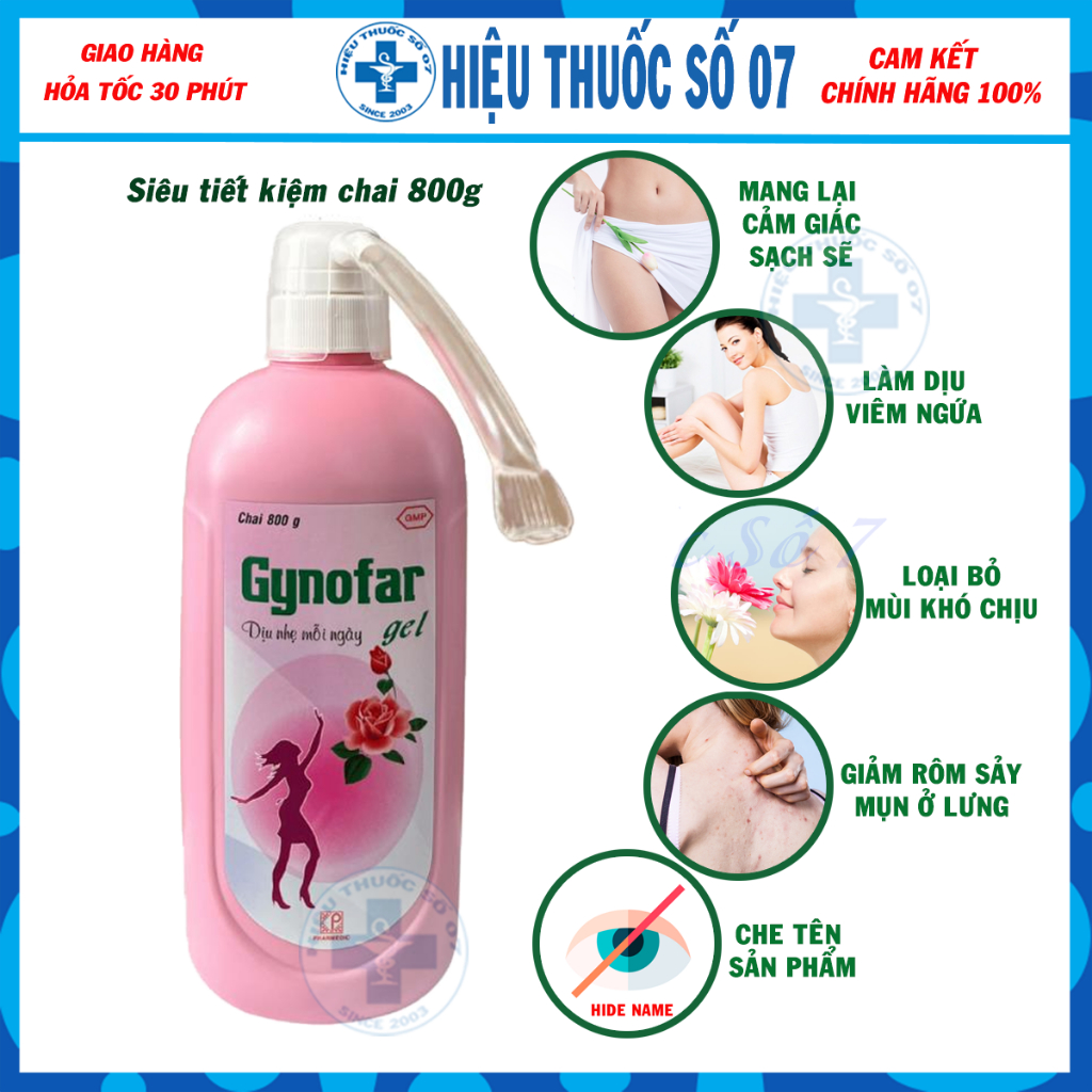 Dung dịch vệ sinh phụ nữ Gynofar gel 800ml, ddvs có che tên sản phẩm ...