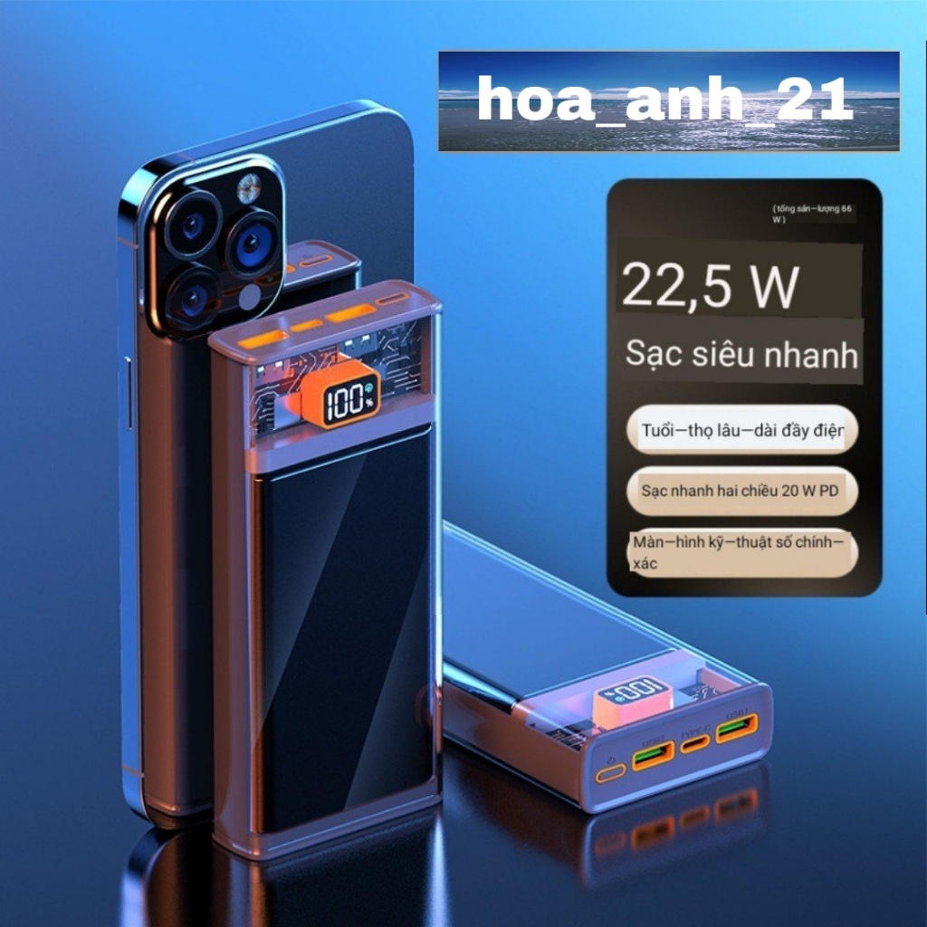 Box sạc nhanh 2 cell lipo 1260110 PD3.0, QC4.0 - 22,5W trong suốt (K36 ...