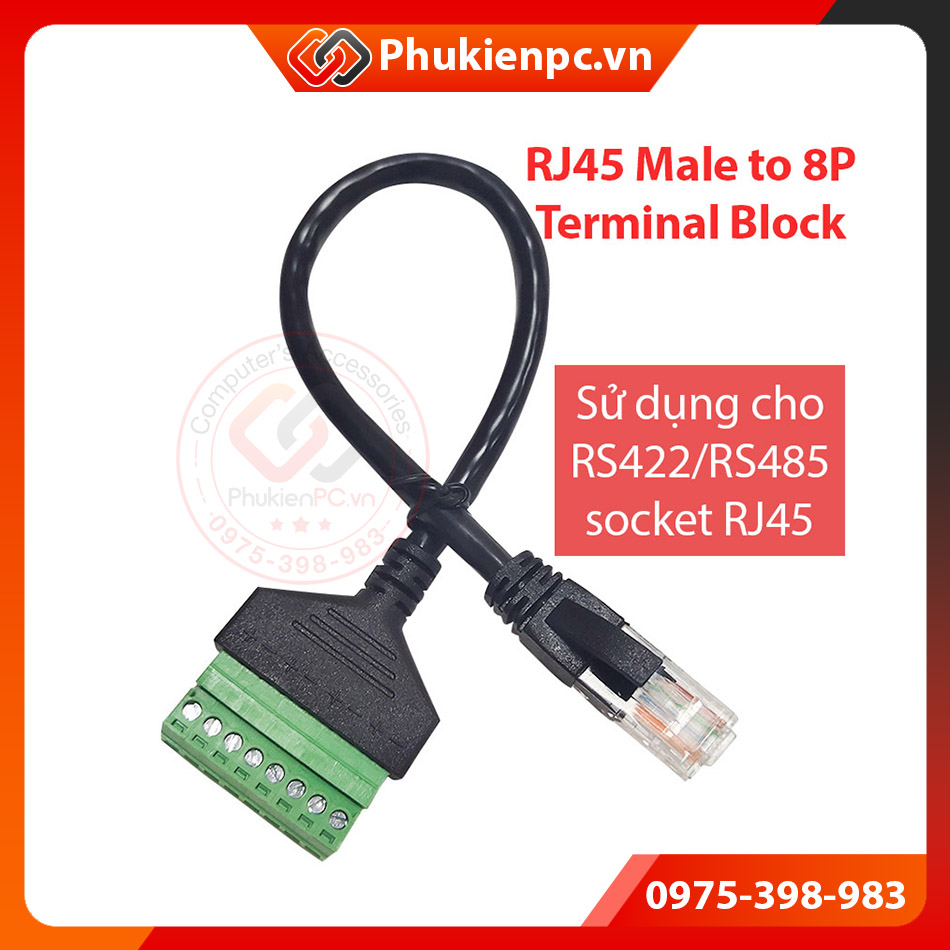 Cáp RJ45 Male to 8P8C Terminal Block bắt vít, cho thiết bị công nghệp ...