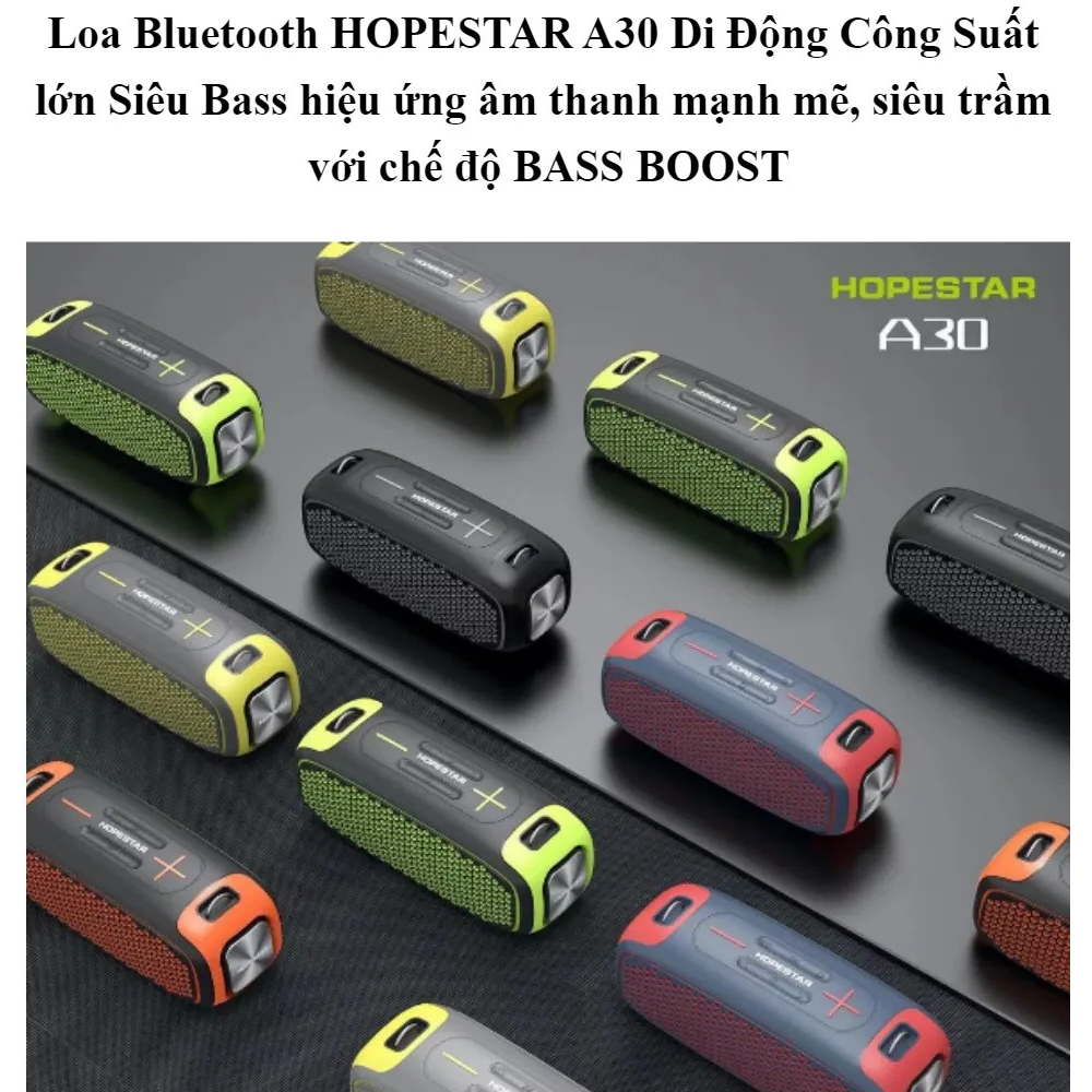 Loa Bluetooth HOPESTAR A30 Di Động Công Suất lớn Siêu Bass tặng kèm 1 micro không dây hỗ trợ kết ...
