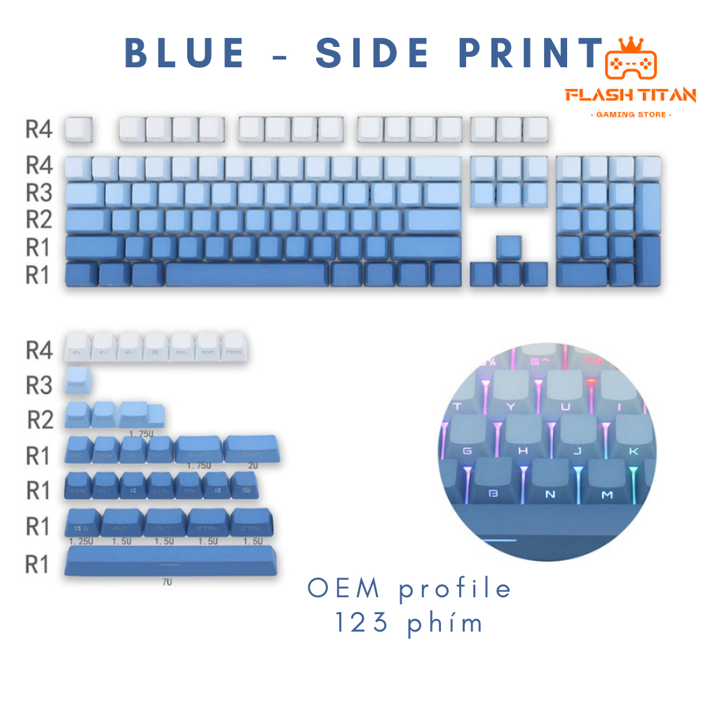 Keycap JKDK Polar PBT phối màu Ombre - OEM profile - Keycap custom hiệu ứng ánh sáng đẹp mắt ...