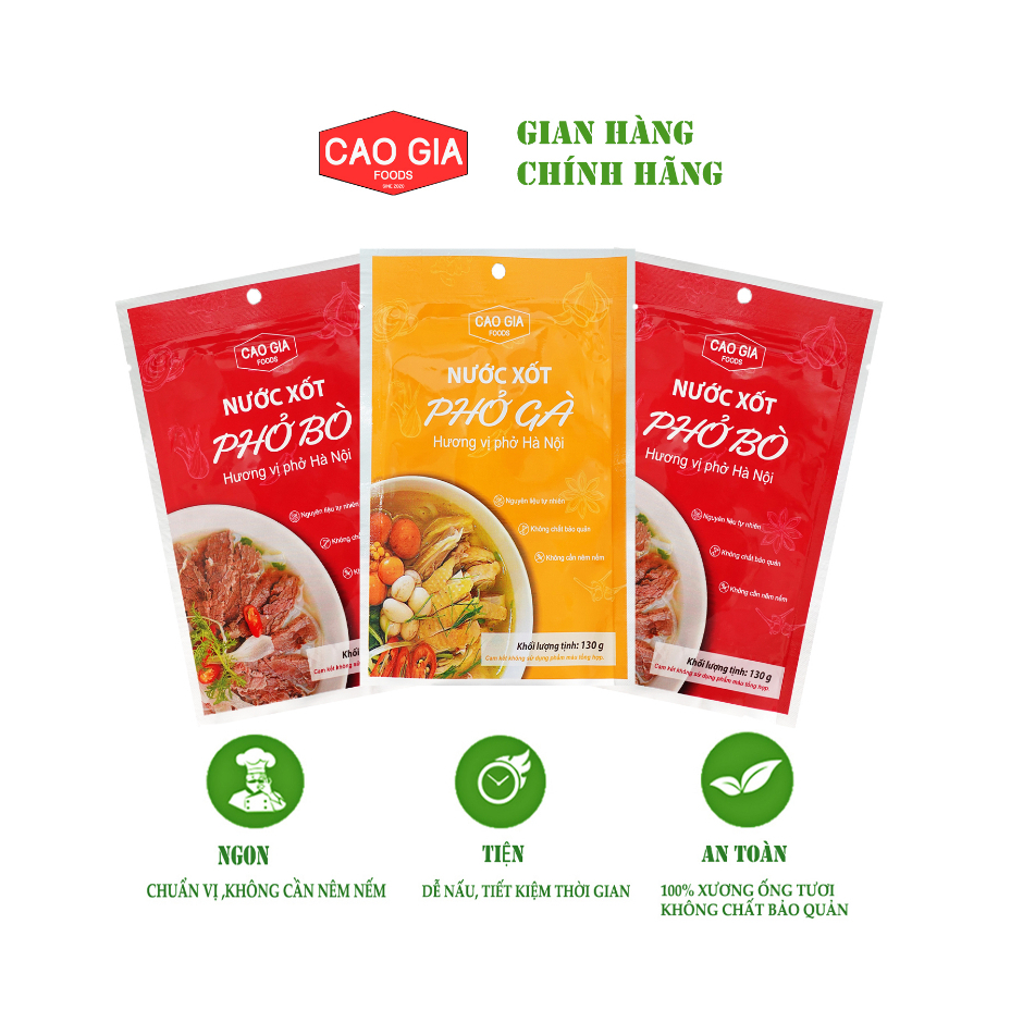 Xốt Phở Bò & Gà - Cao Gia Foods - Combo Đặc Biệt 2 Bò + 1 Gà - 130g - Hương Vị Đặc Trưng, Dễ Sử ...