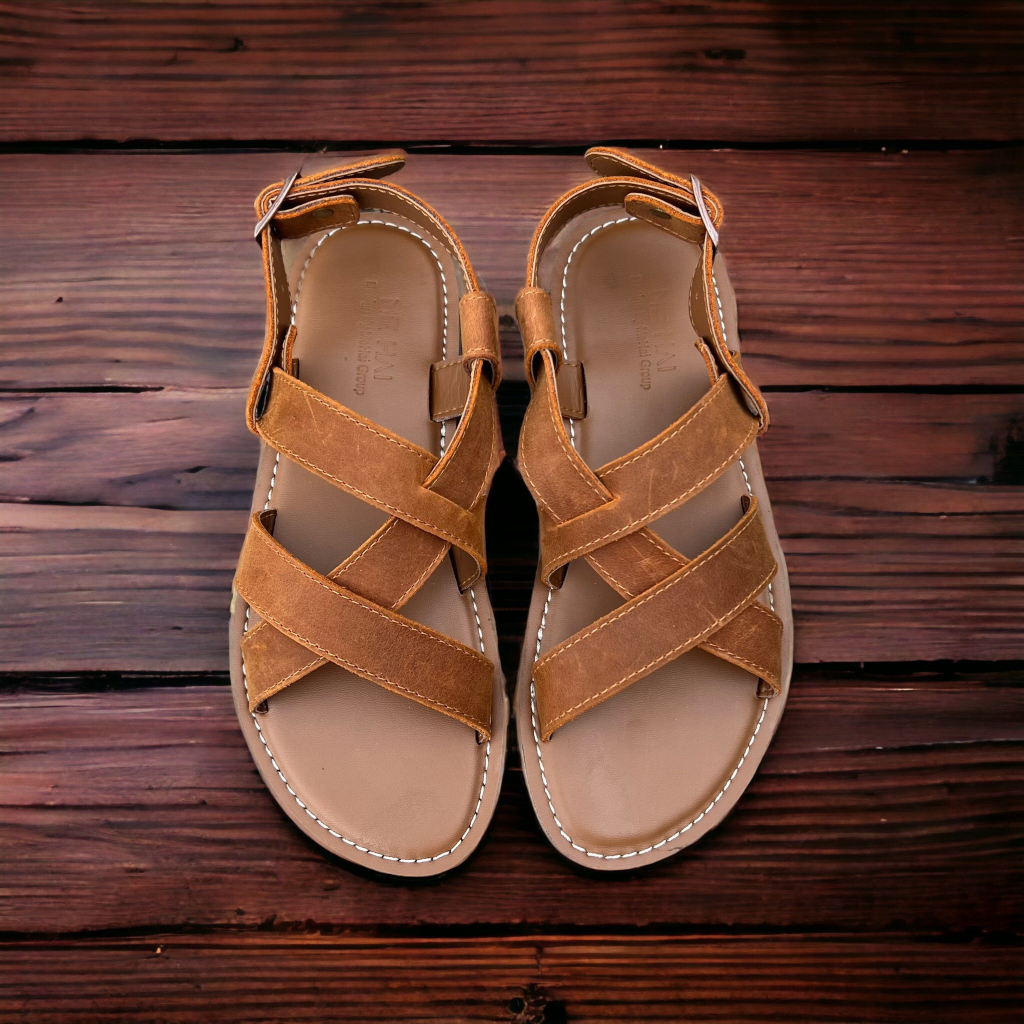 MH01-Dép sandals quai hậu da bò cao cấp, dép da nam nữ đế cao su đúc nguyên khối chống trơn ...