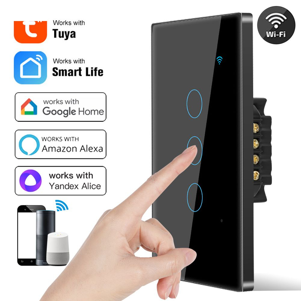 Công Tắc Cảm Ứng Thông Minh Wifi Tuya 110-240V 10A Tấm Kính Alexa Tuya ...
