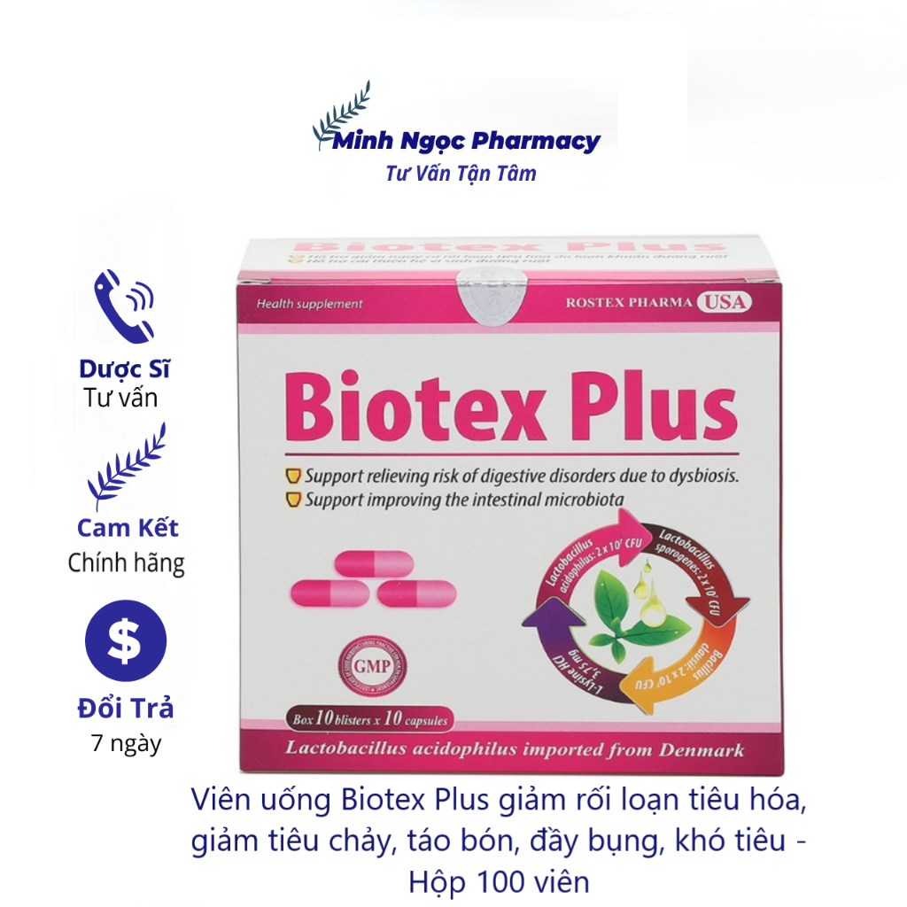 Viên uống Biotex Plus giảm rối loạn tiêu hóa, giảm tiêu chảy, táo bón ...