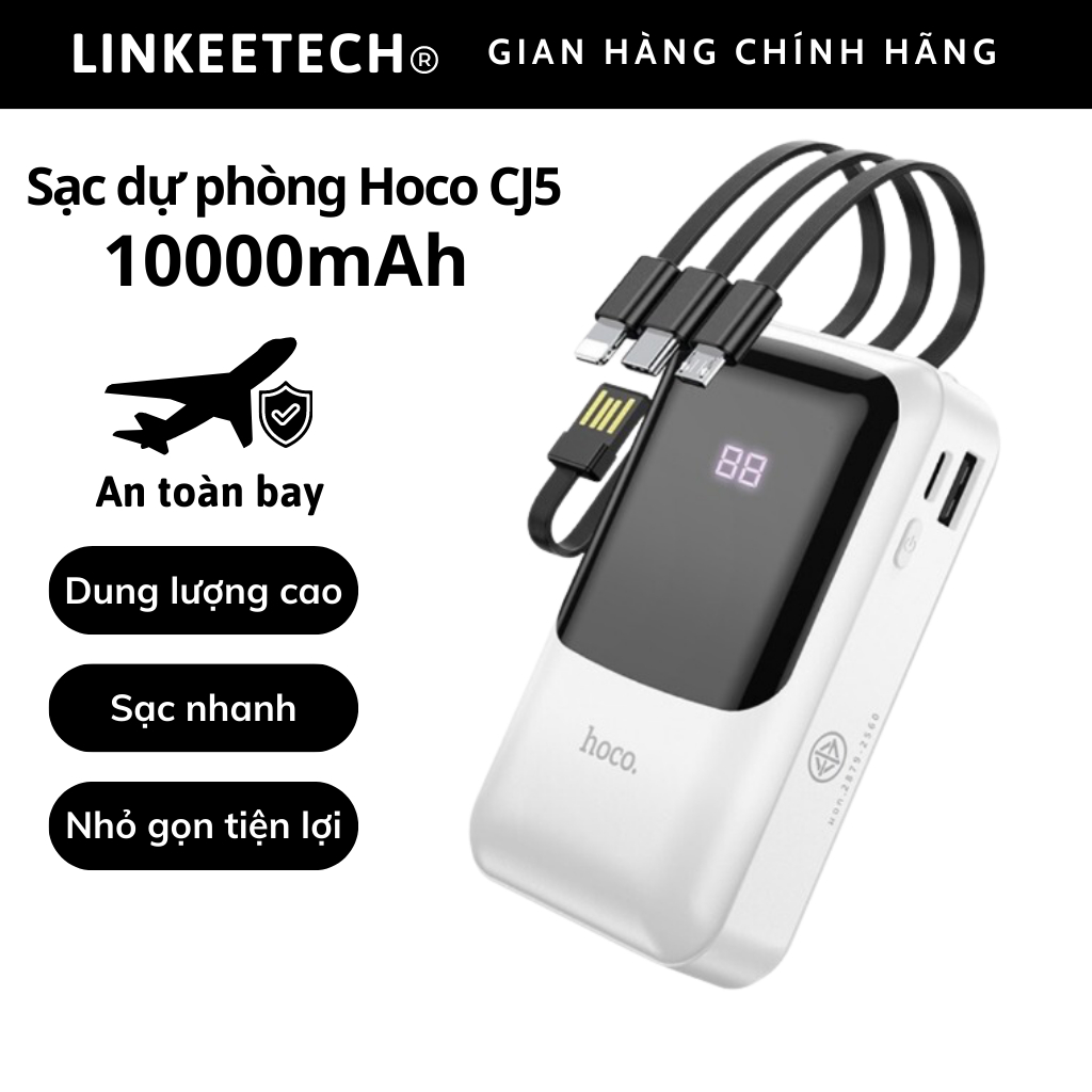 Sạc dự phòng hoco pin 10000mAh tích hợp dây sạc cho nhiều thiết bị điện ...